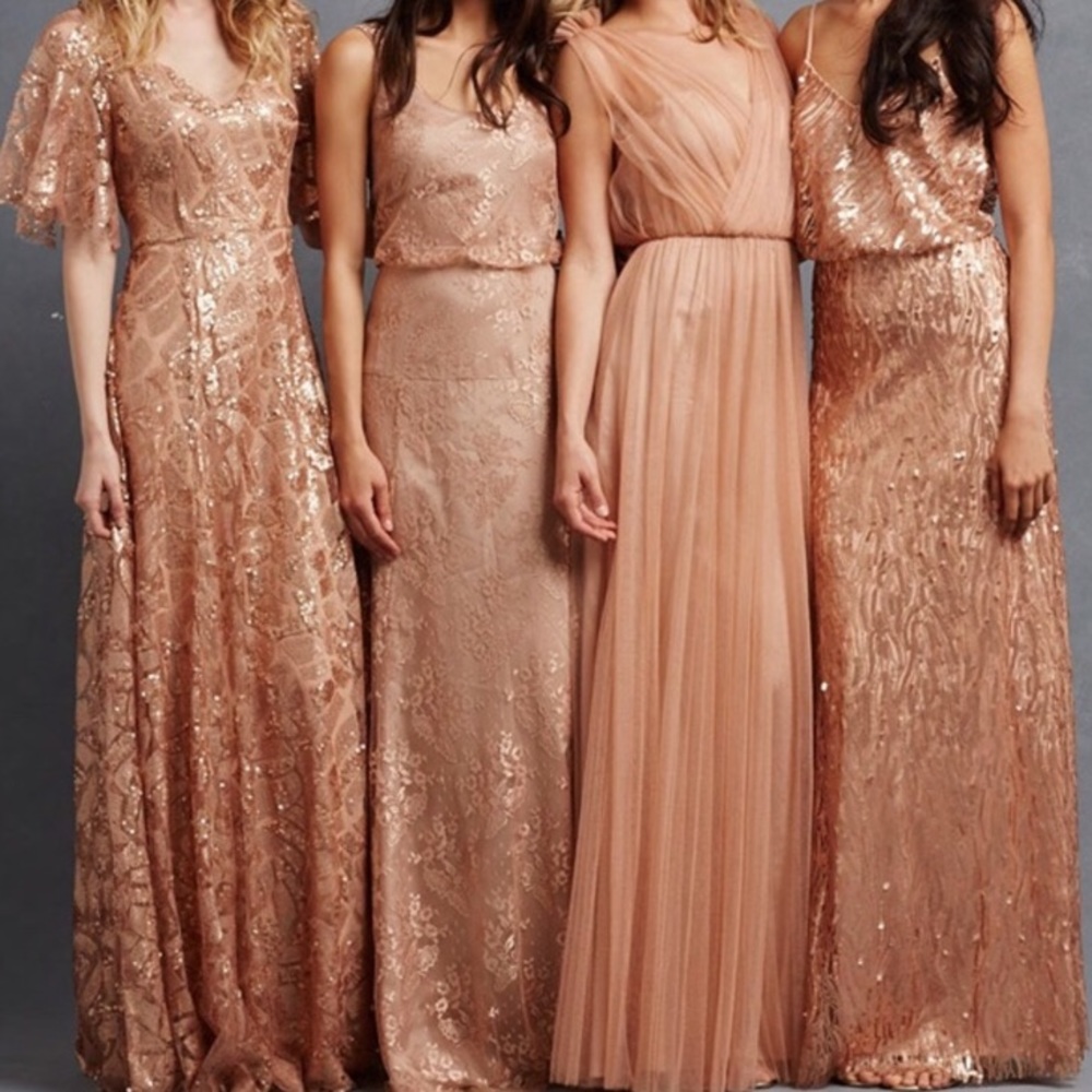 Donna Morgan Courtney Sequin Rose Gold Maxi Dress - Gem